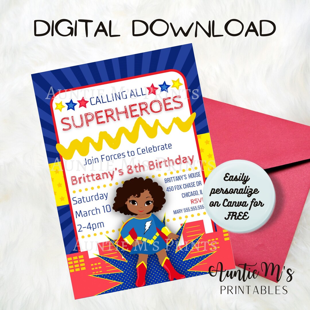 Supergirl Invitation | Birthday Party | Canva Template | Party ...