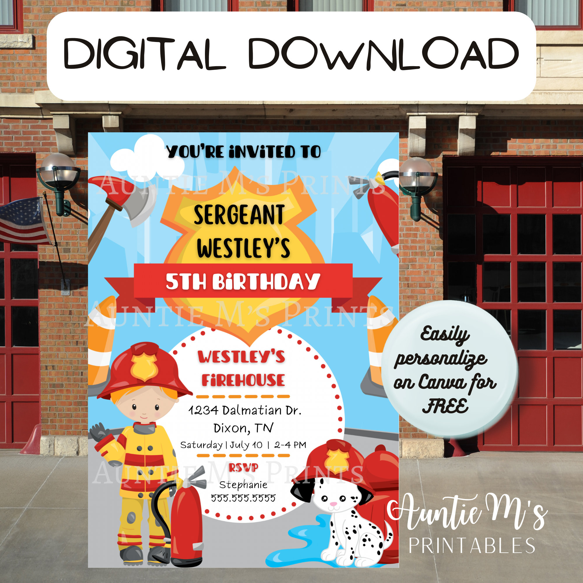 Fireman Invitation | Birthday Party | Canva Template | Party | Instant ...