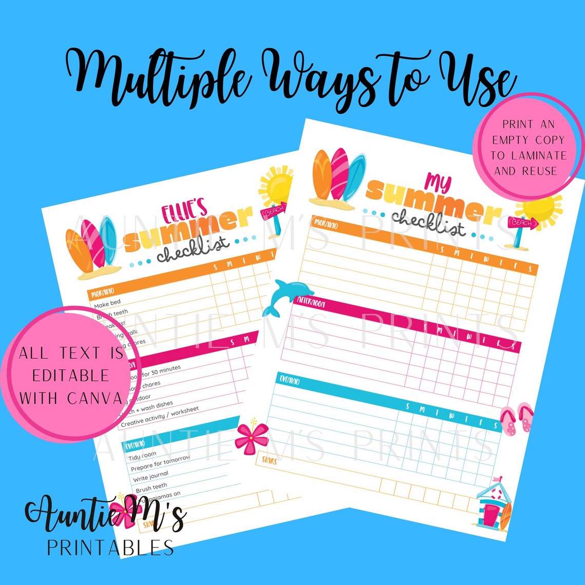 Beach Girl Themed Kids Checklist! Responsibility Chart Fully Editable ...