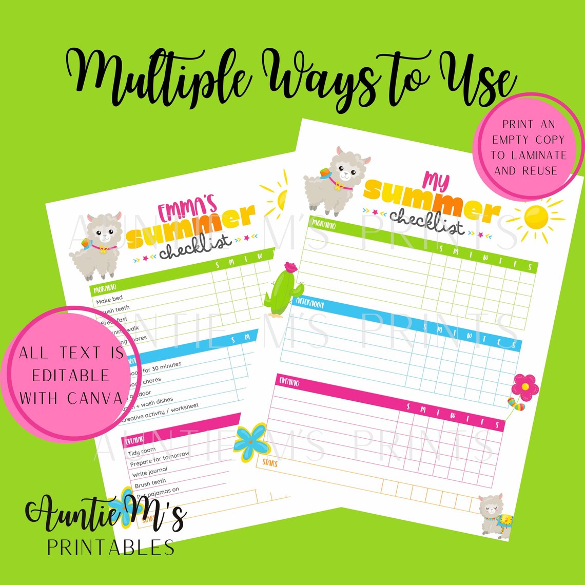 Llama Themed Kids Checklist! Responsibility Chart Fully Editable Daily ...