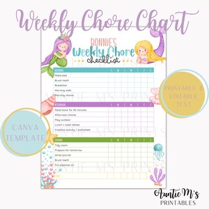 Mermaid Kids Checklist! Responsibility Chart Fully Editable Daily ...