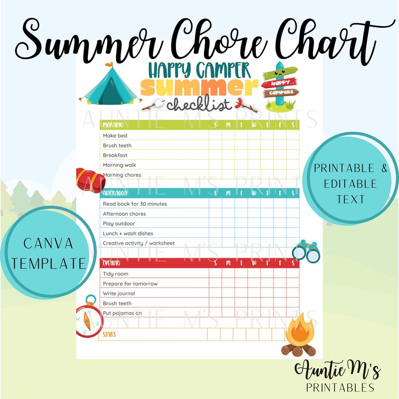 Happy Camper Themed Kids Checklist Responsibility Chart Fully - Etsy