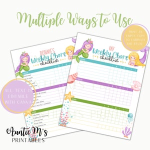 Mermaid Kids Checklist! Responsibility Chart Fully Editable Daily ...