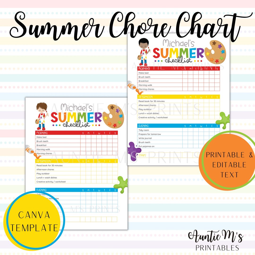 Boy Artist Themed Kids Checklist! Responsibility Chart Fully Editable ...