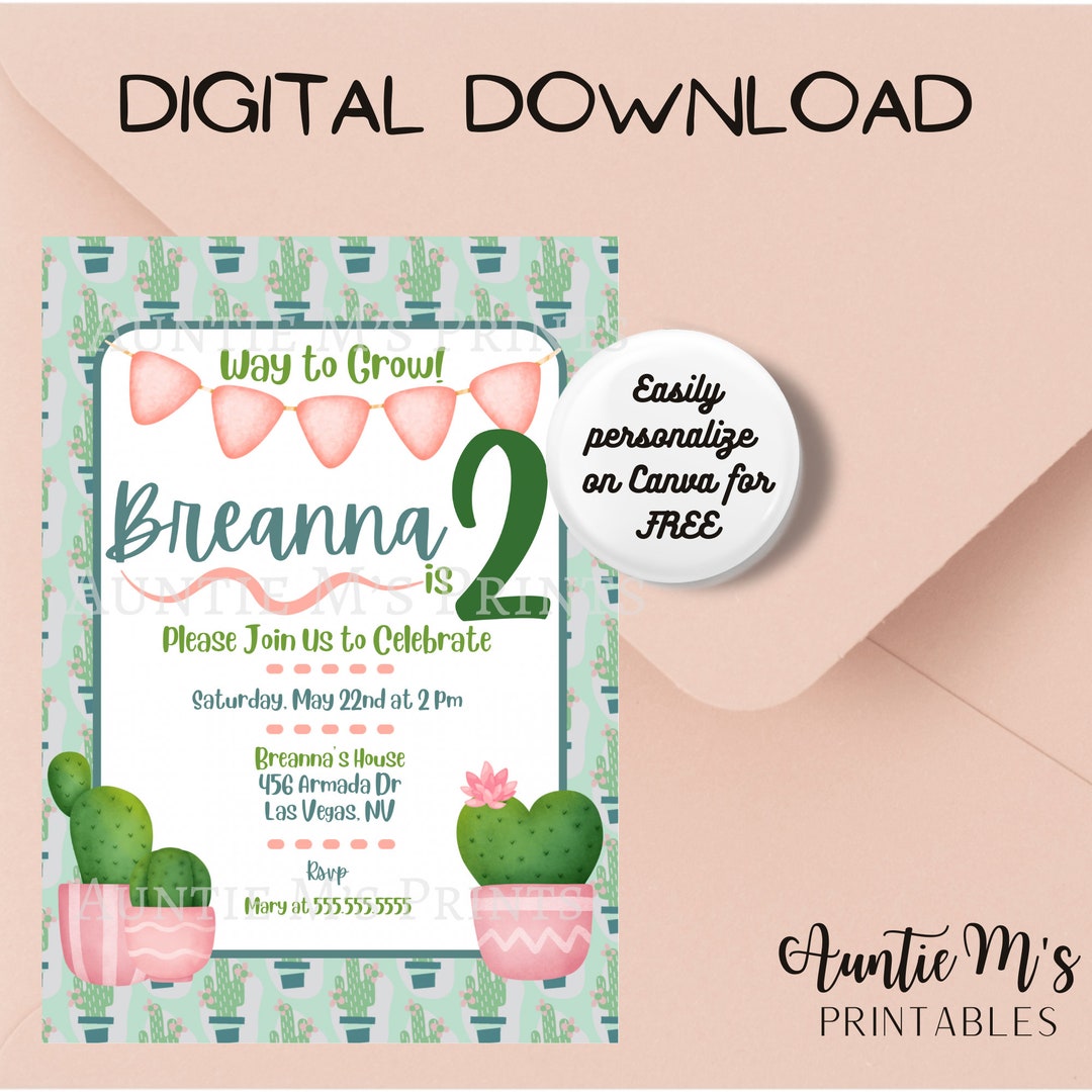 Way to Grow Invitation | Birthday Party | Canva Template | Party ...