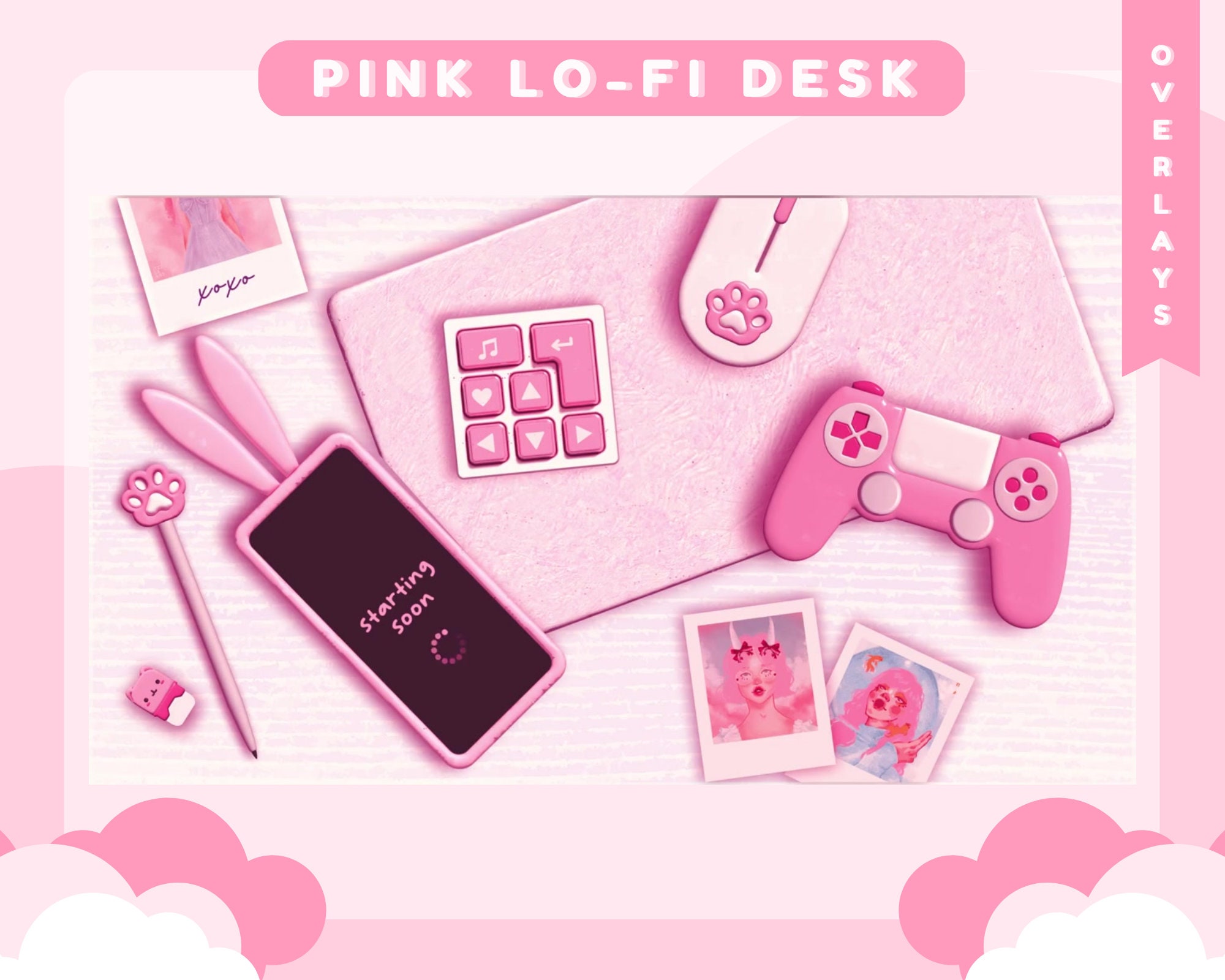 Animated Pink Lofi Desk Scenes / Twitch / Overlays / Streamer / Discord ...
