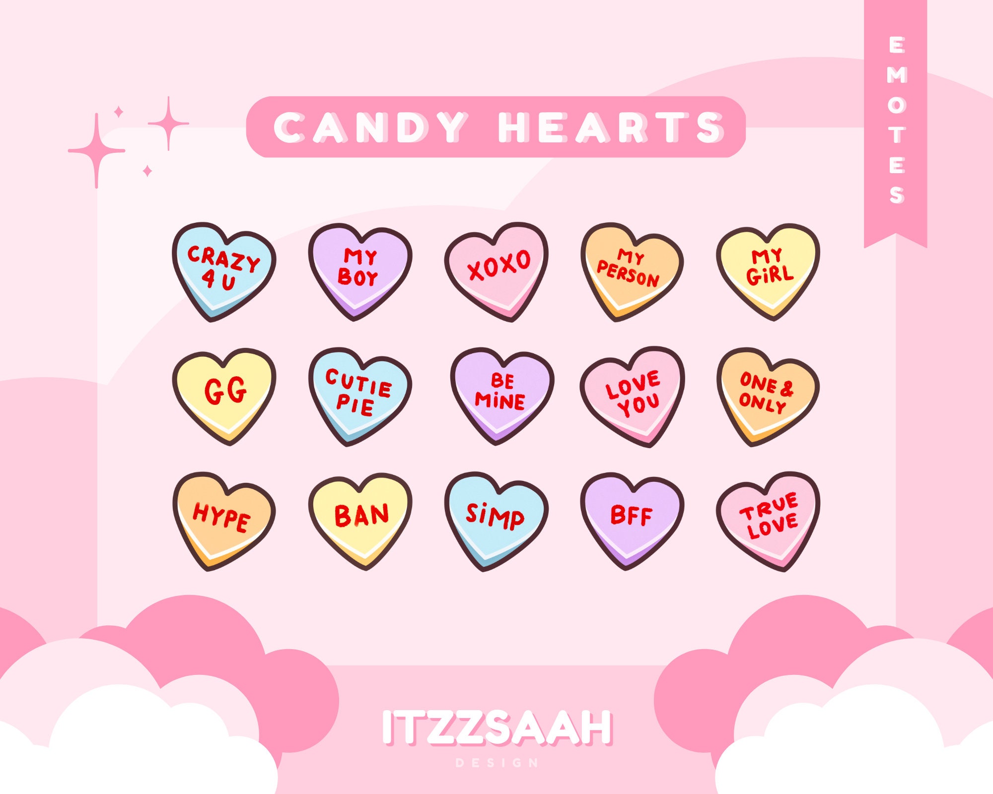 Valentine's Day Candy Hearts Emotes / Twitch / Discord / Youtube ...