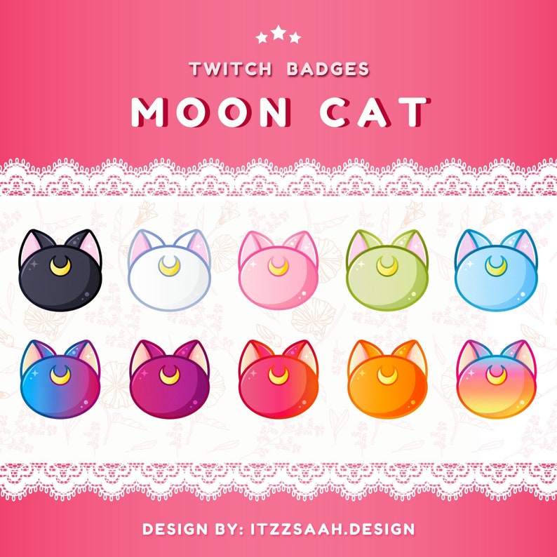 Moon Cat Twitch Sub Badges Bit Badges Emote Cute Sub Etsy