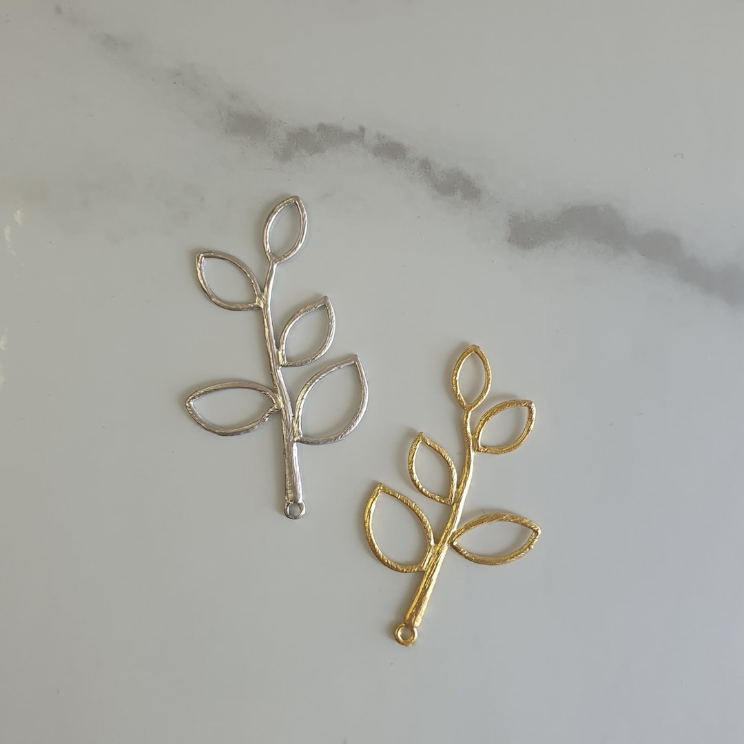 2 PCS - GOLD/SILVER Leaf Tree Branch Shape Charm/pendant, Jewellery ...