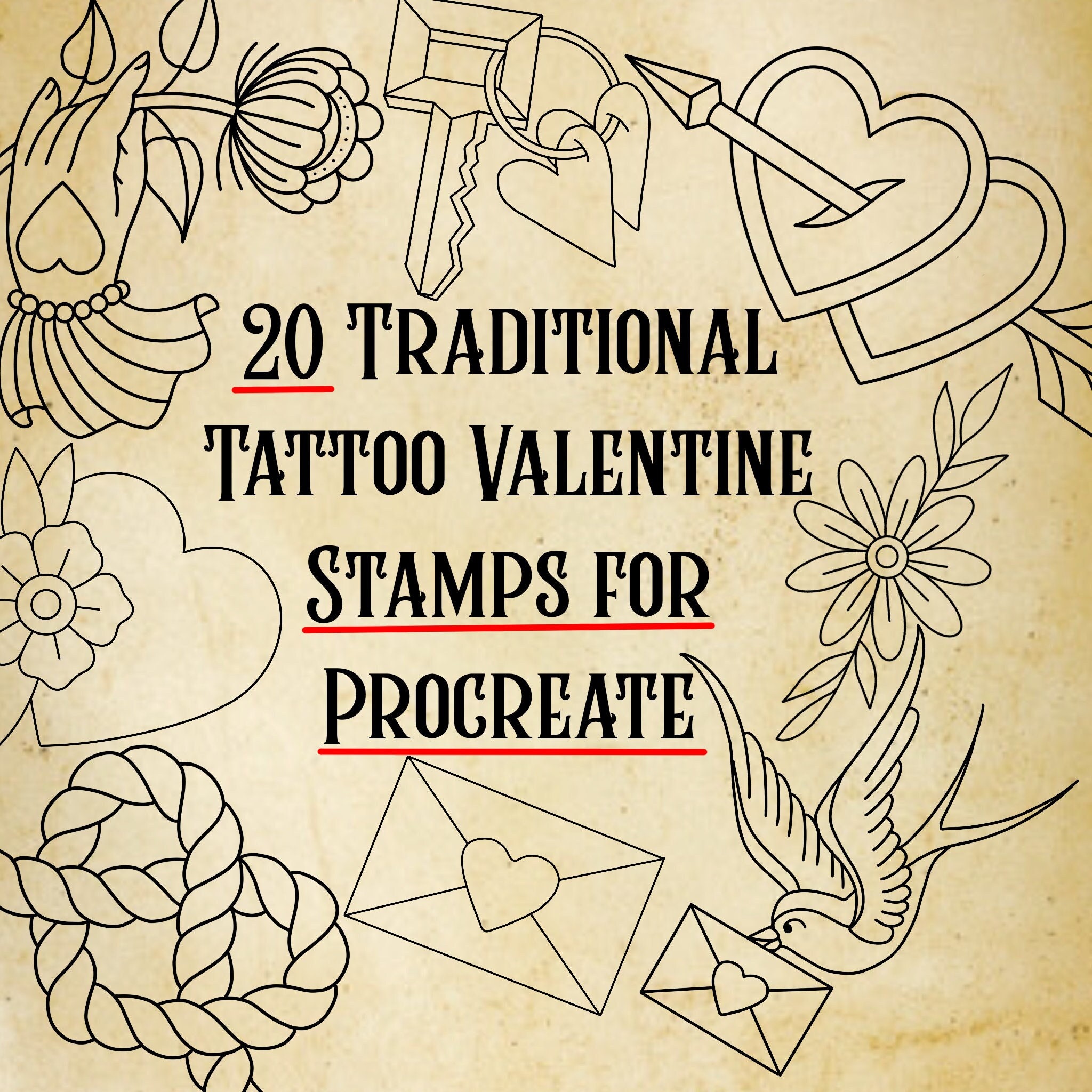 20 Traditional Tattoo Valentine Stamps for Procreate - Etsy