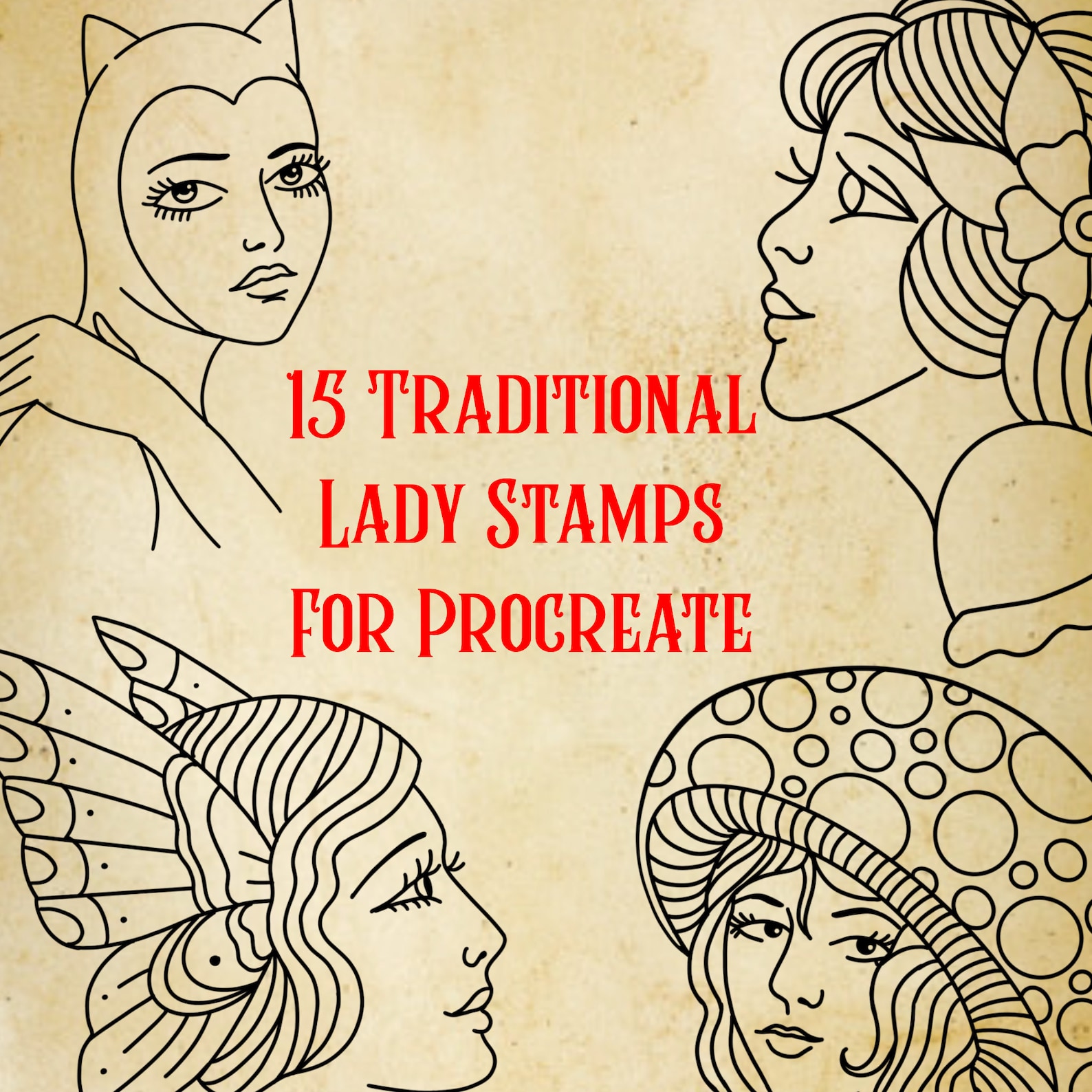15 Traditional Lady Stamps for Procreate - Etsy
