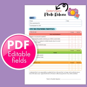 Childcare Photo Release Form - Daycare, Preschool, In-home Providers ...