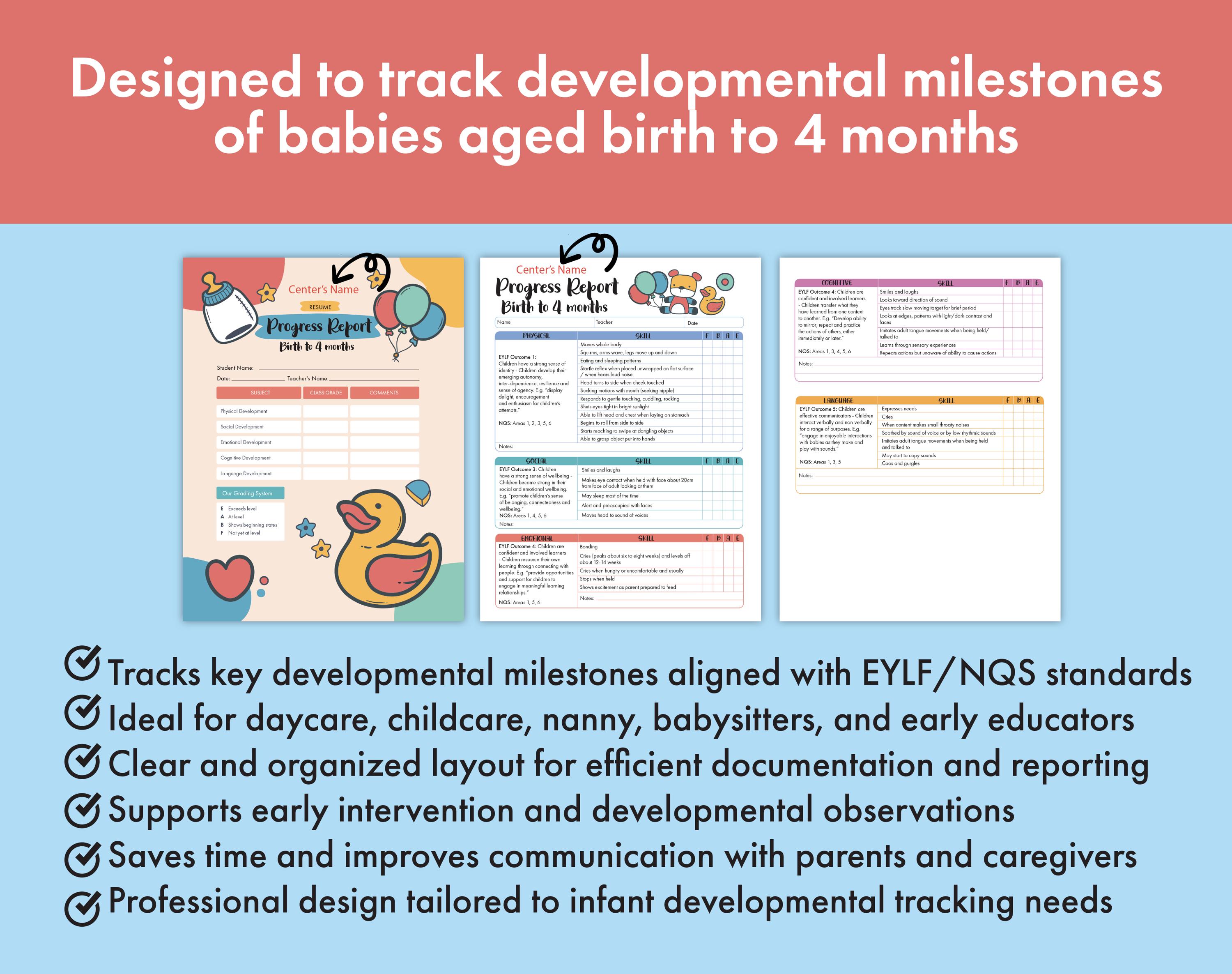 Up to 4 Months Progress Report Form | Tracker for Baby Development ...