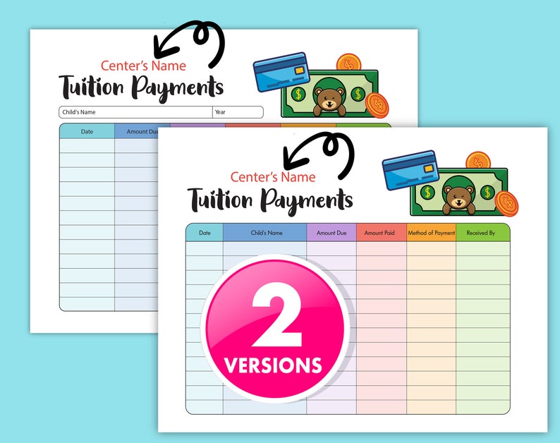 Tuition Payment Tracker | Report Form for Daycare, Childcare, Preschool ...