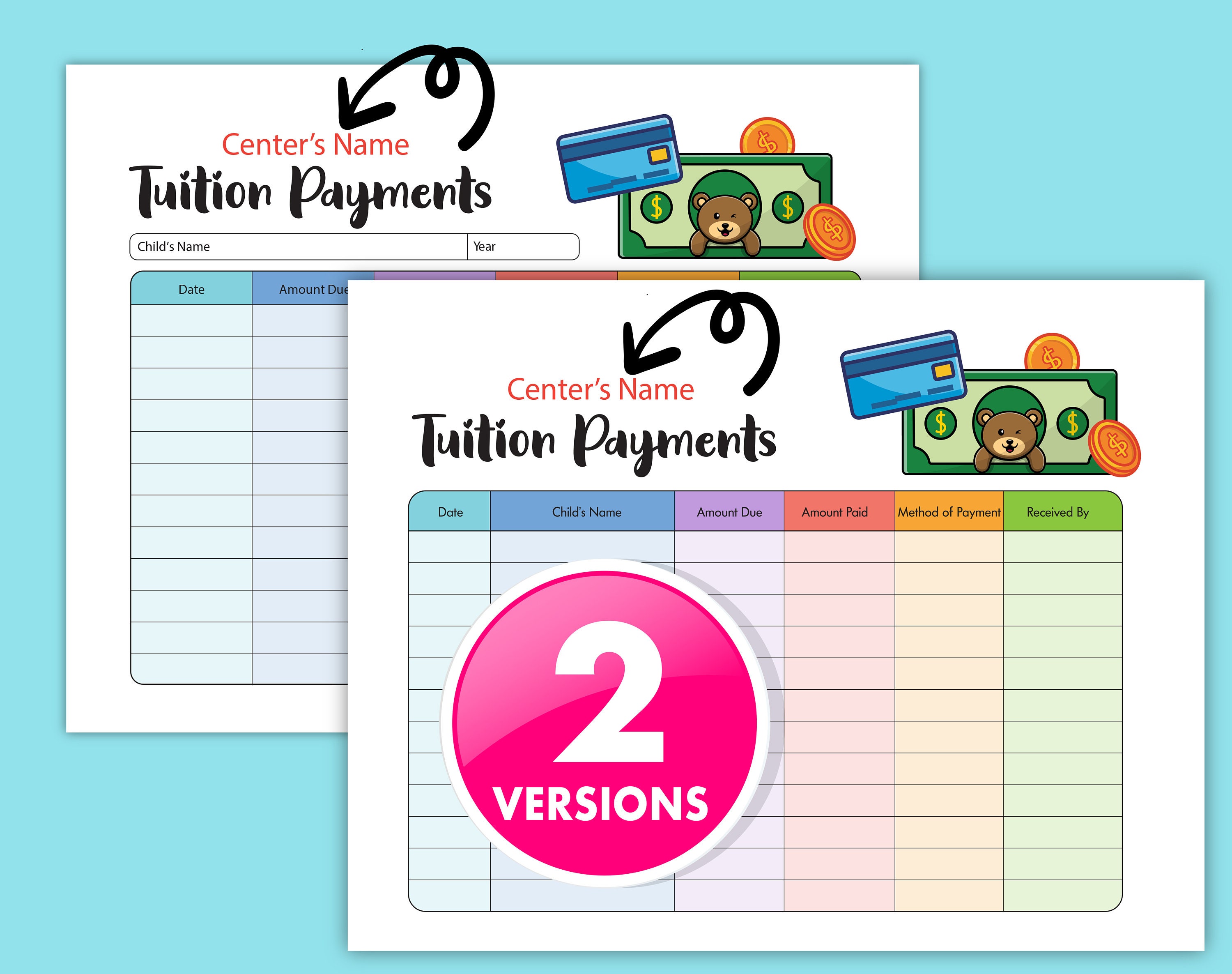 Tuition Payment Tracker | Report Form for Daycare, Childcare, Preschool ...