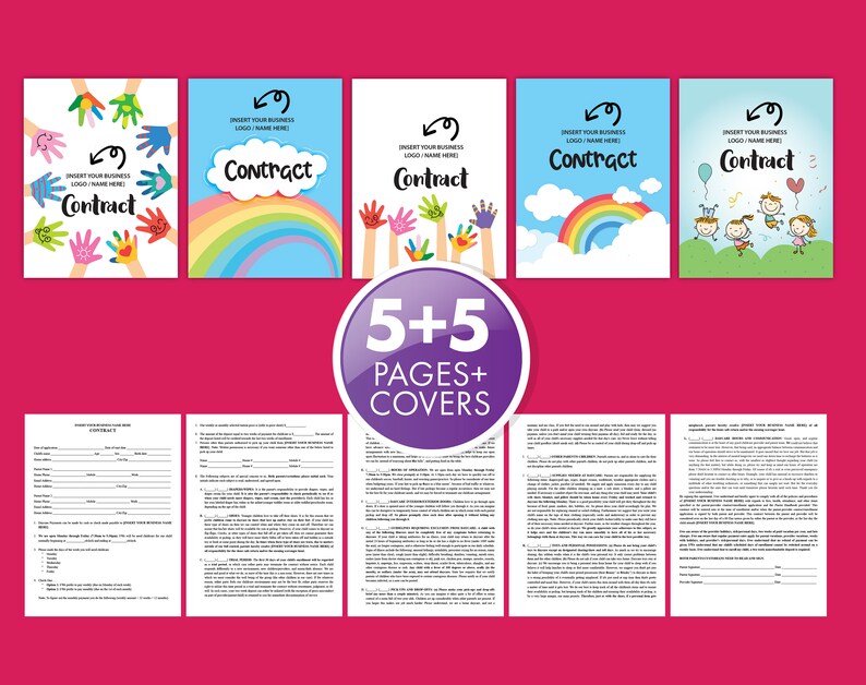 Childcare - Daycare Contract, Fully Editable Enrollment Contract, 5 ...