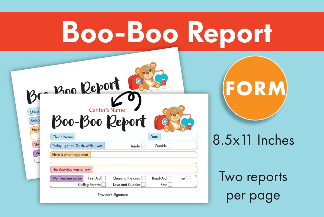 Daycare Boo Boo Report, Incident Report, Ouch Report for Childcare ...