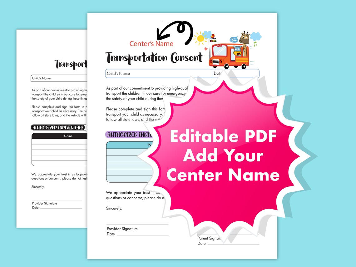 Transportation Consent Form, Perfect for Daycare, Childcare, Preschool ...