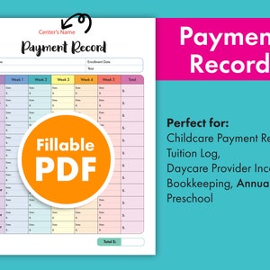 Daycare Payment Record and Tuition Log Home Daycare, Income Tracker ...