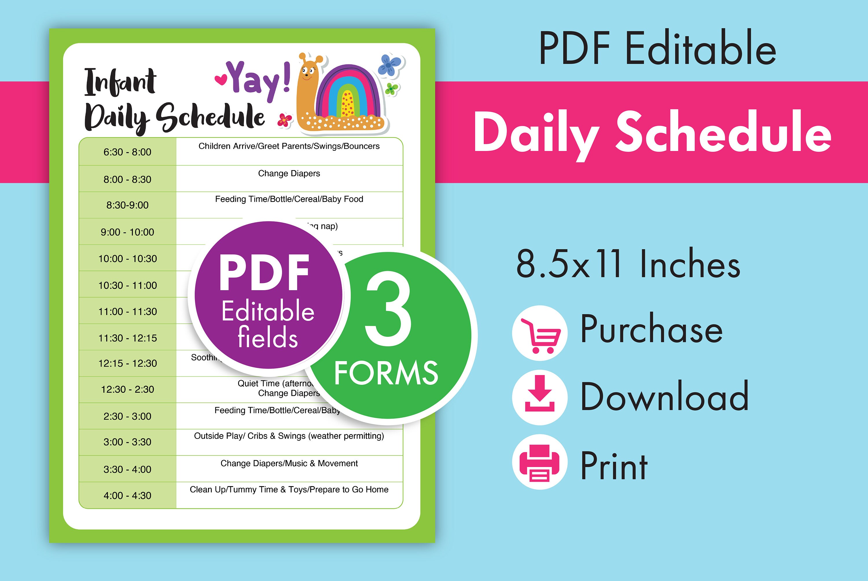 DAILY SCHEDULES for Daycare. Childcare Center Printable Forms. - Etsy