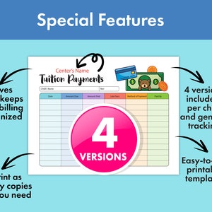 Tuition Payment Tracker | Report Form for Daycare, Childcare, Preschool ...
