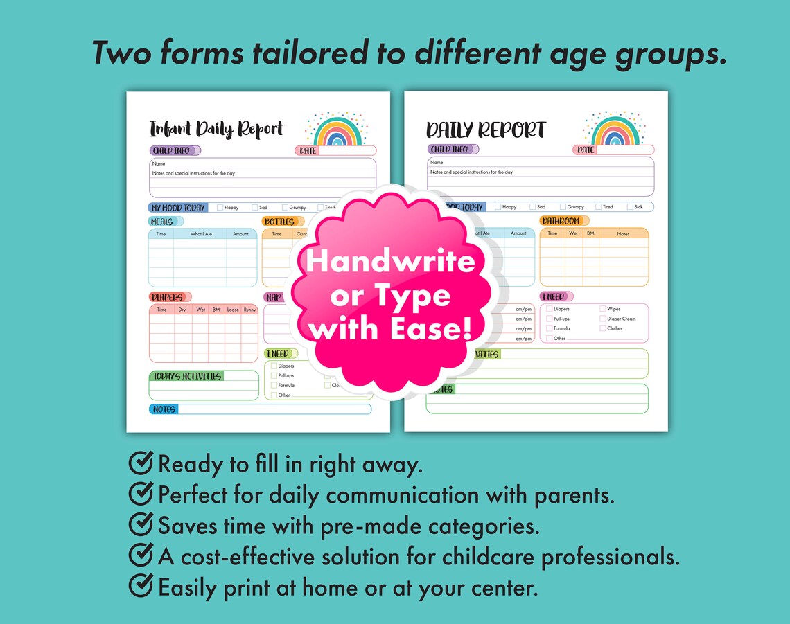 Daily Report Form for Daycare, Childcare, Preschool and Babysitter ...