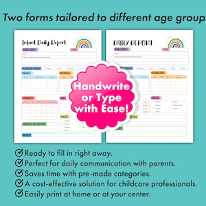 Daily Report Form for Daycare, Childcare, Preschool and Babysitter ...