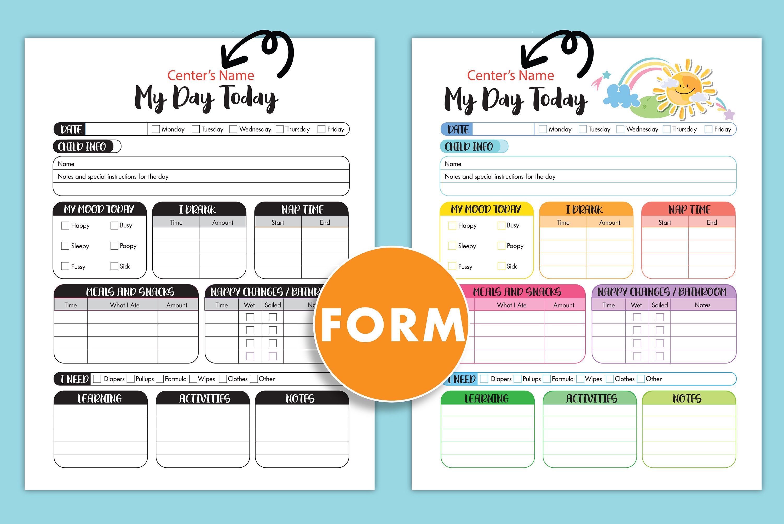 Toddler & Baby Daily Report Sheet Childcare Babysitter - Etsy