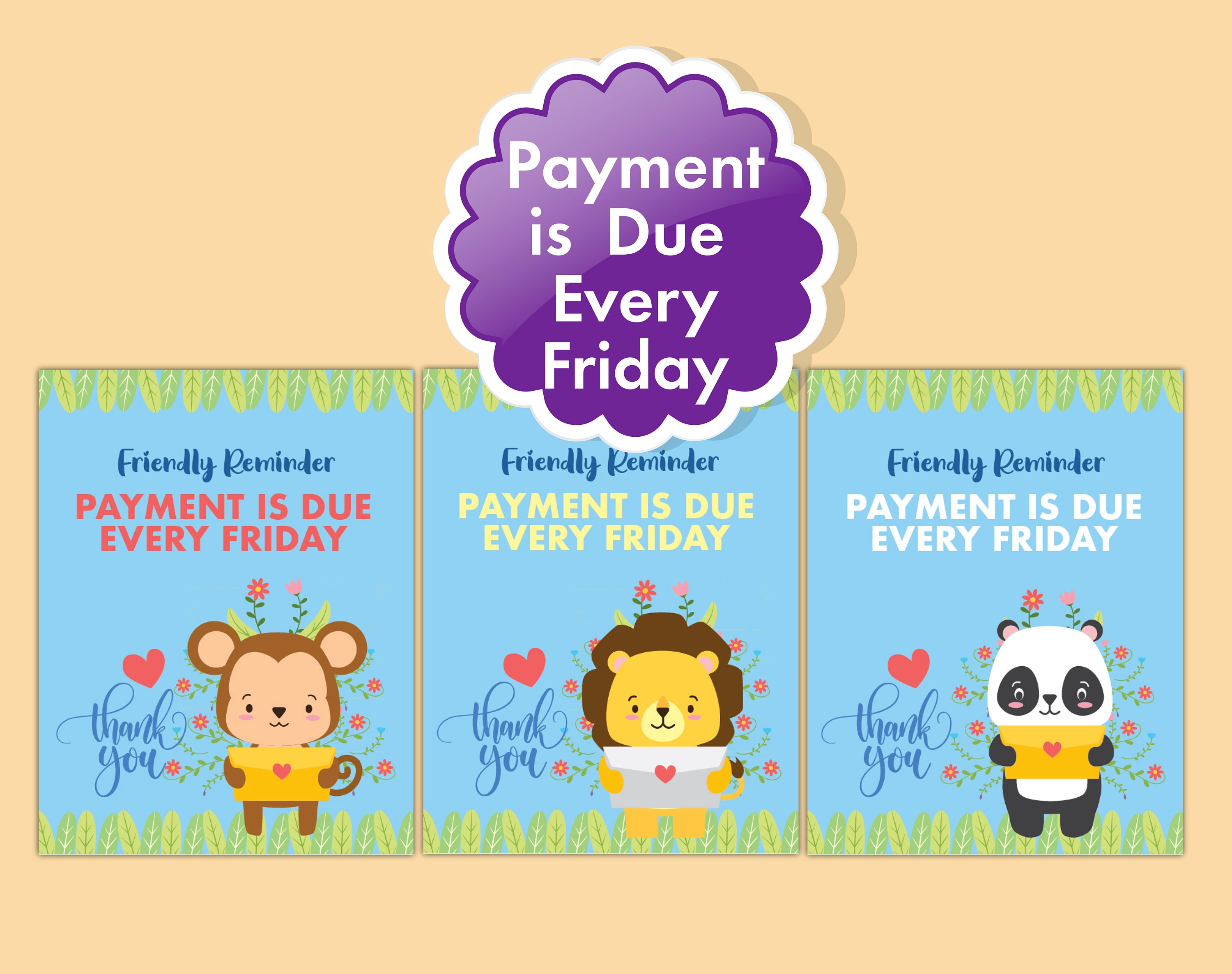 Payment Due Sign Poster for Childcare | Daycare Payment Reminder ...
