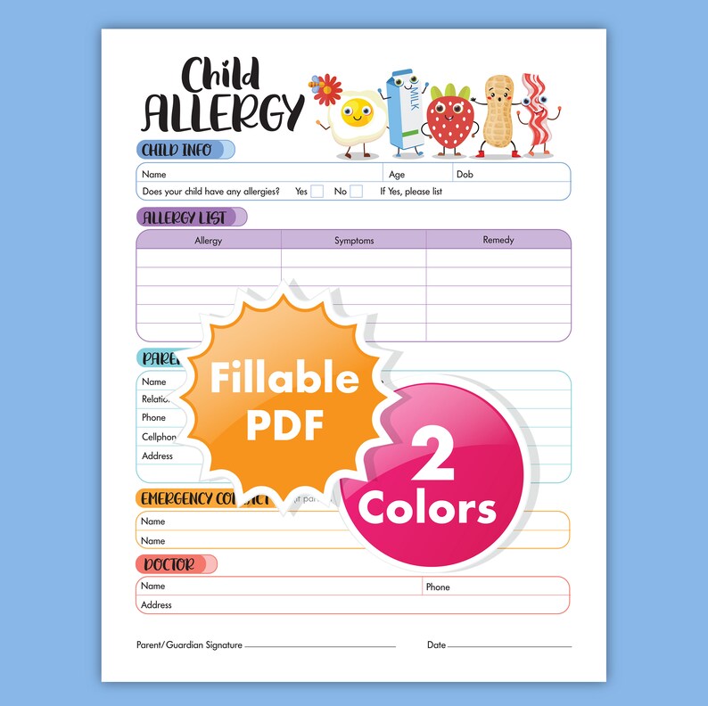 Child Allergy Form Ensure Safety With Daycare Allergy List - Etsy