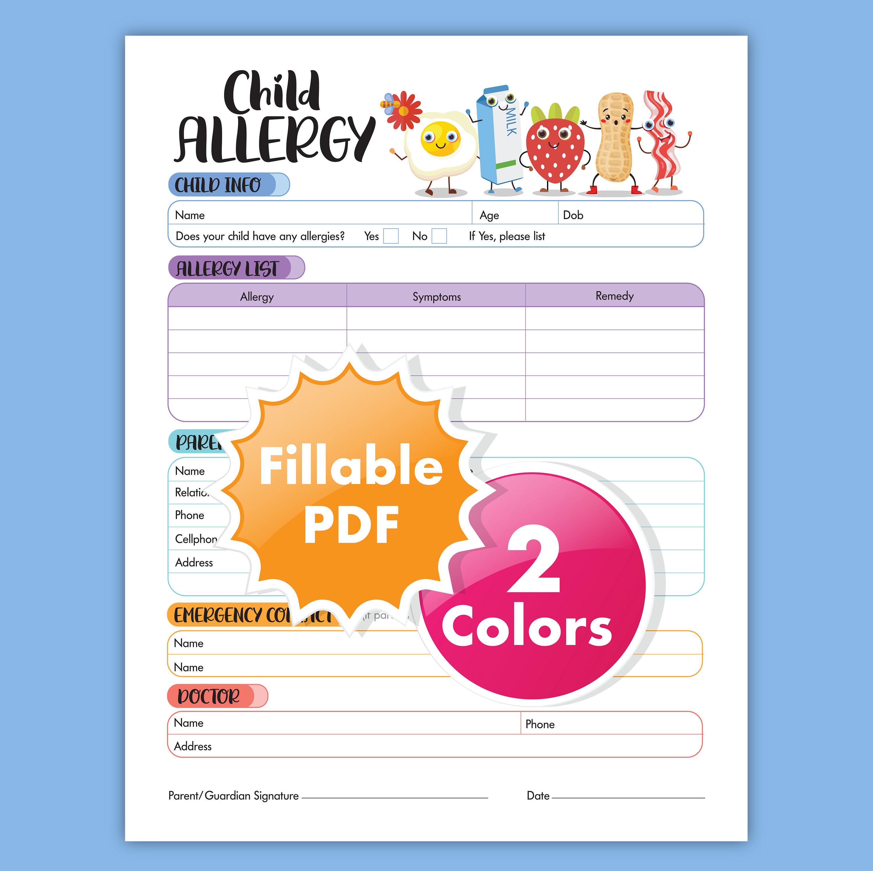 Child Allergy Form Ensure Safety With Daycare Allergy List Management ...