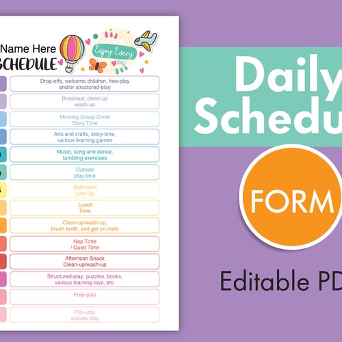 Editable Daily Daycare Schedule Home Daycare/ Childcare Form/ - Etsy