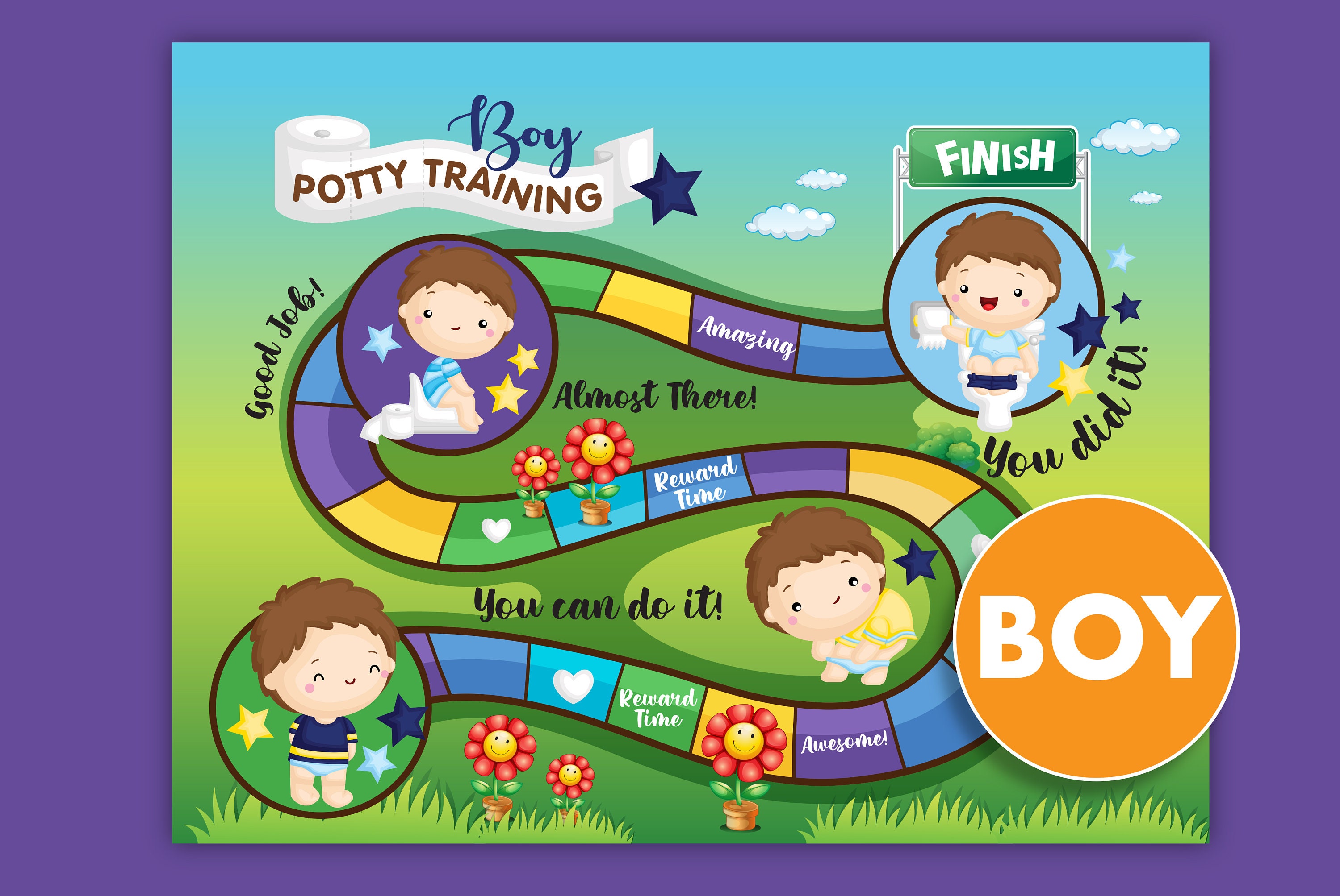 Cute Potty Training Chart Reward for Boy, Bathroom Sticker Chart ...