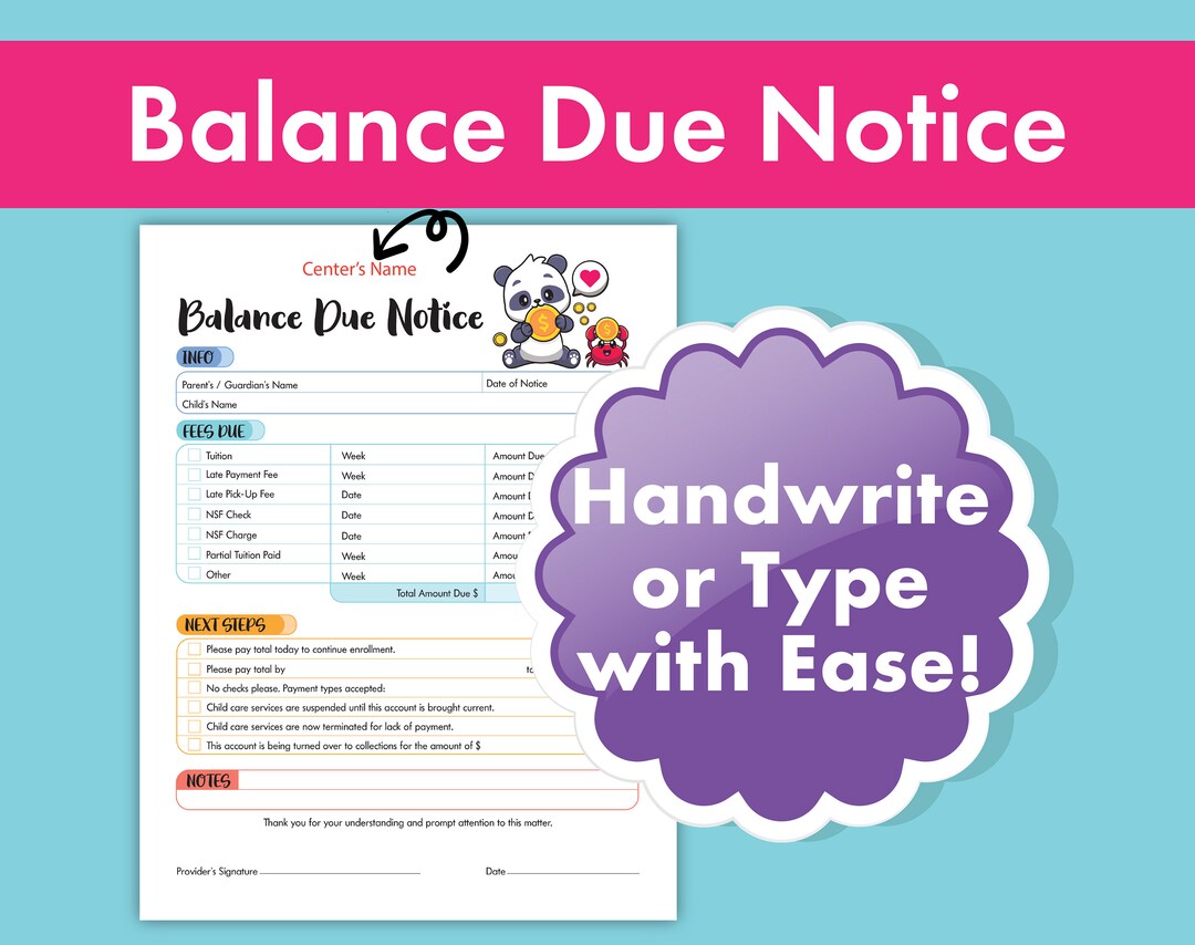 Balance Due Notice: Late Payment & Tuition Statement - Fillable PDF for ...