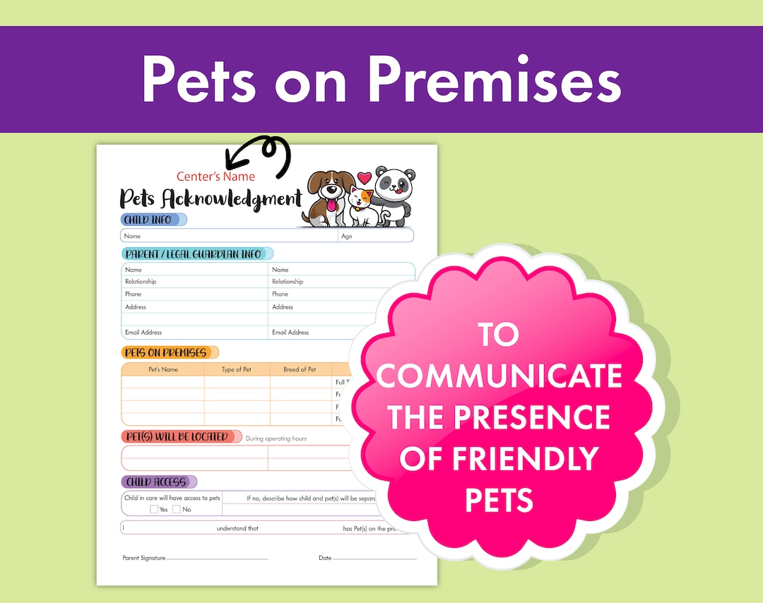 Pet Friendly on Premises Form - Complete Your Daycare Setup With Our ...