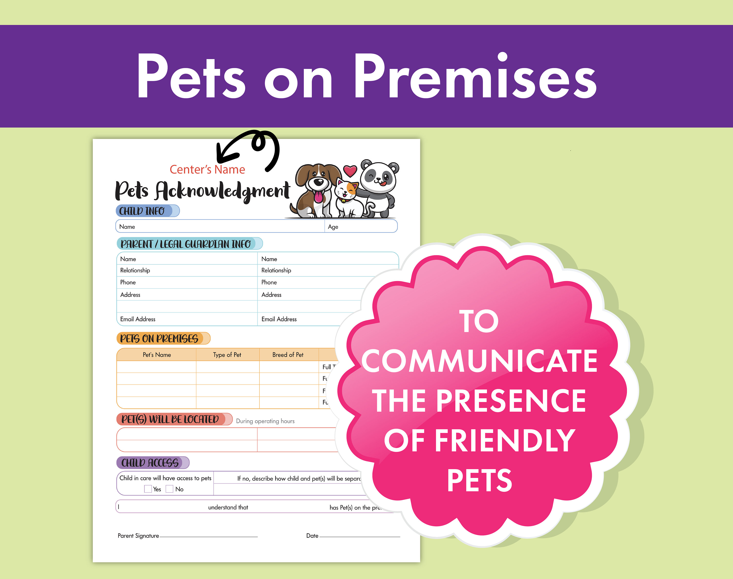 Pet Friendly on Premises Form - Complete Your Daycare Setup With Our ...