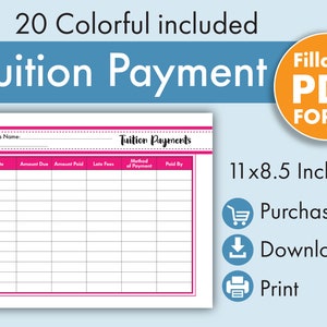 Tuition Payment Fillable. 20 Colorful Included. Fillable PDF - Etsy