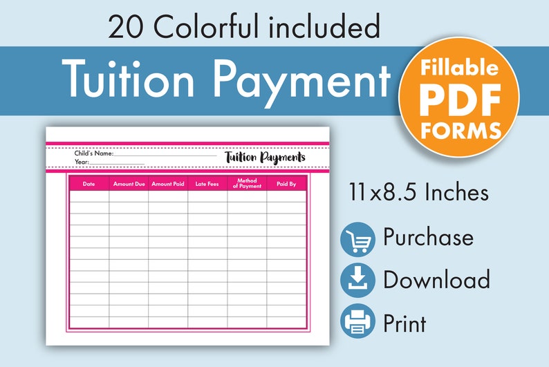 Tuition Payment Fillable. 20 Colorful Included. Fillable PDF - Etsy