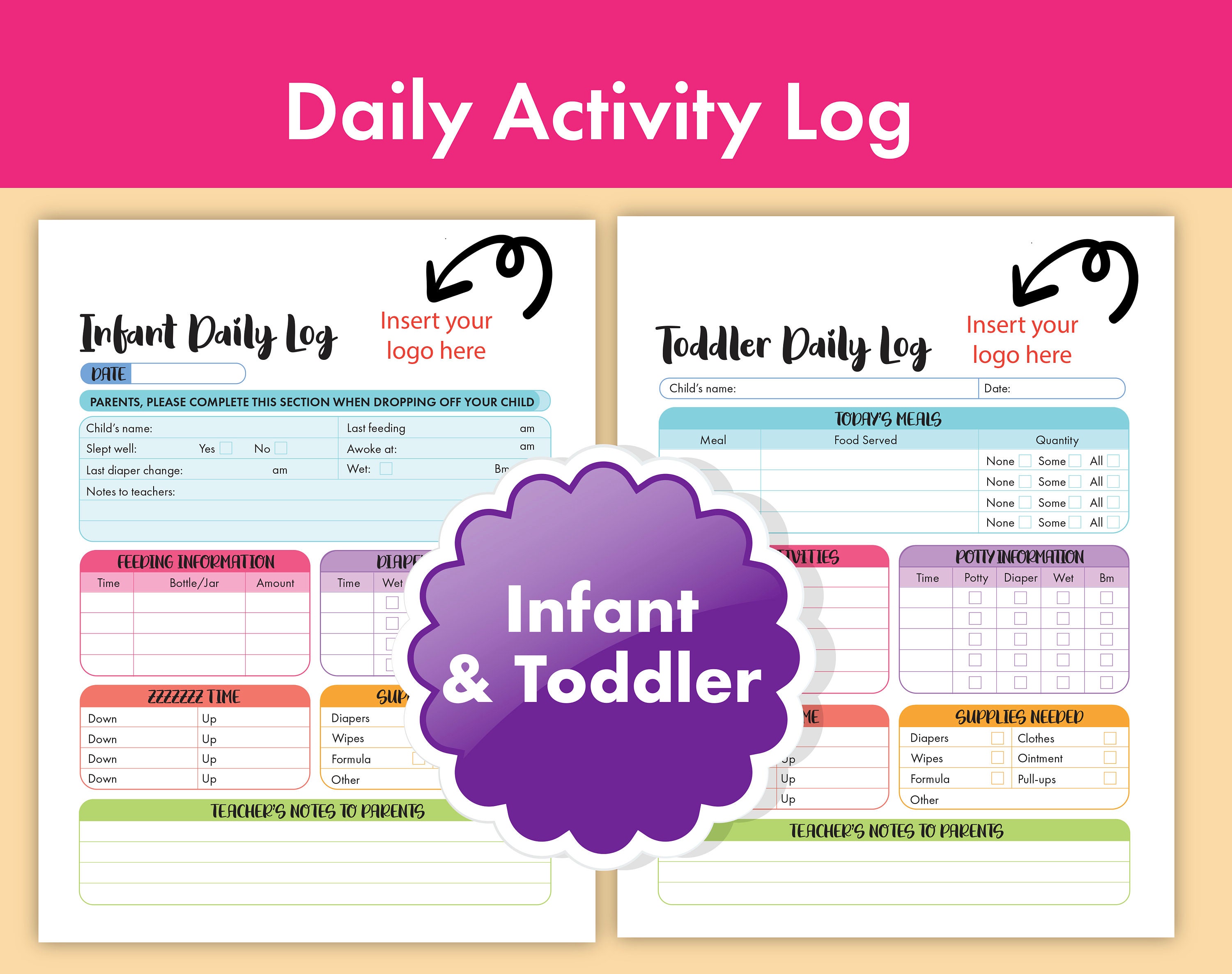 Baby Log and Toddler Schedule Report Bundle - Daycare Forms, Childcare ...