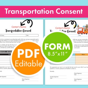 Transportation Consent Form, Perfect for Daycare, Childcare, Preschool ...