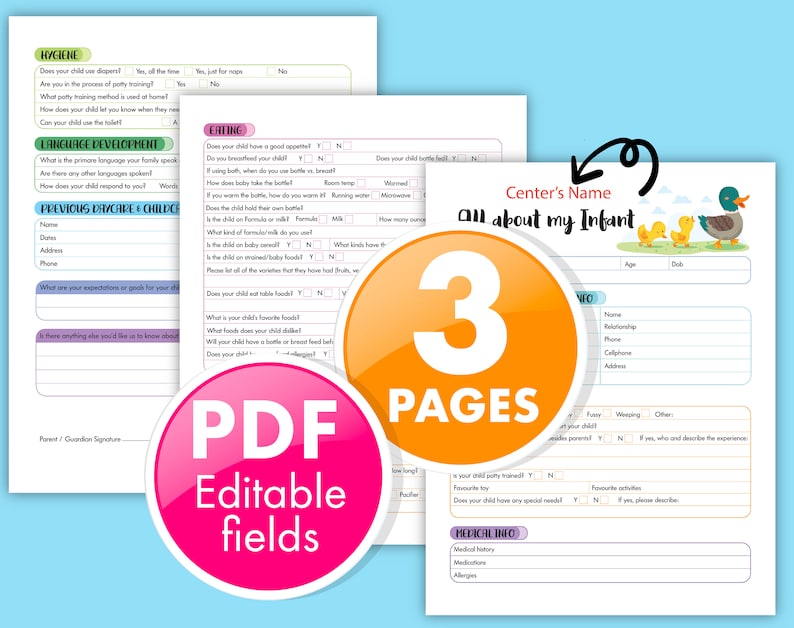 All About My Child Form - Essential Daycare Forms for Infants - Get to ...