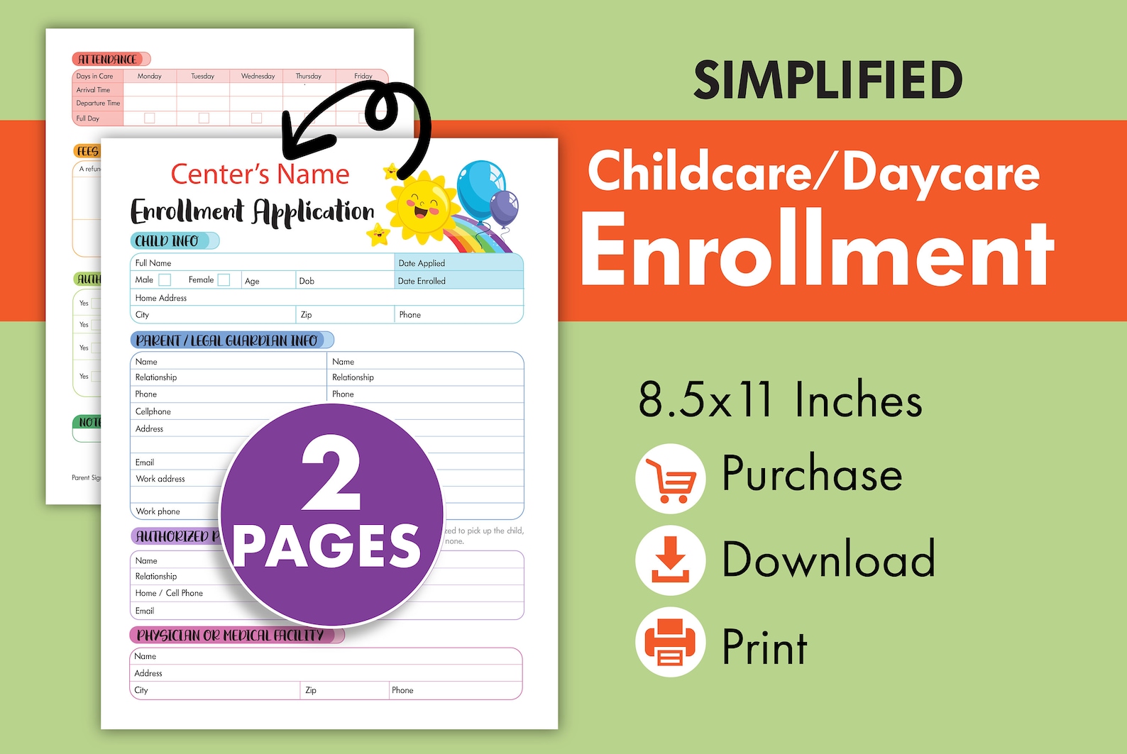 Simplified Enrollment Application Form Ideal for Daycare - Etsy