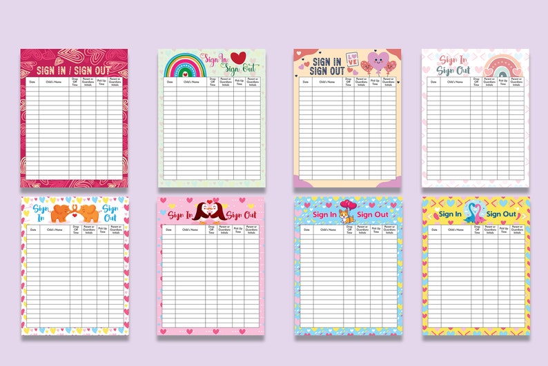 Sign in and Out Form for Daycare, Form, Preschool, Childcare, Home ...
