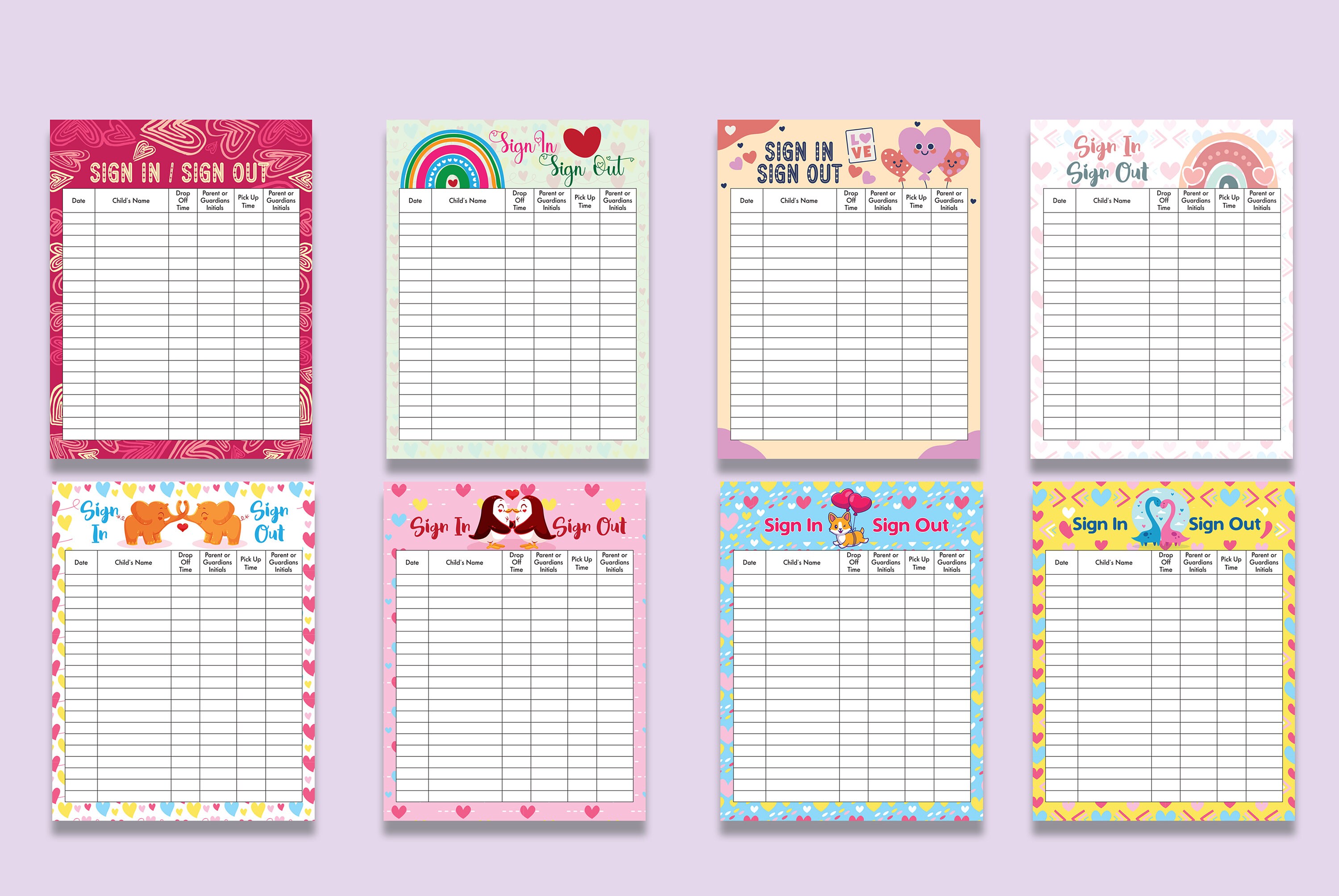 Sign in and Out Form for Daycare, Form, Preschool, Childcare, Home ...