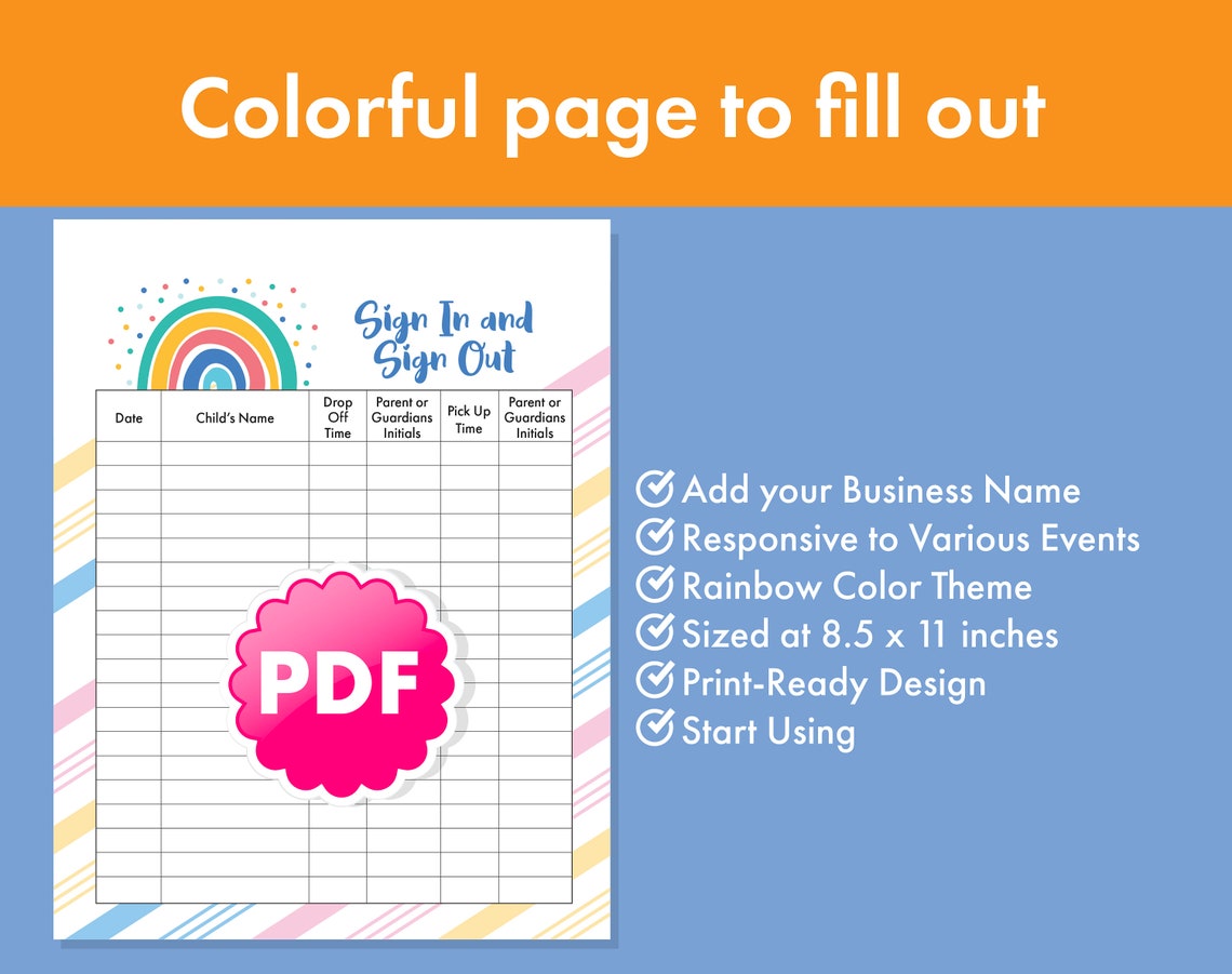 Sign in and Out Form - SIGN IN/OUT Log Sheet - Daycare, School ...