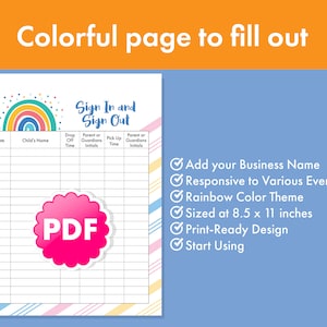 Sign in and Out Form - SIGN IN/OUT Log Sheet - Daycare, School ...