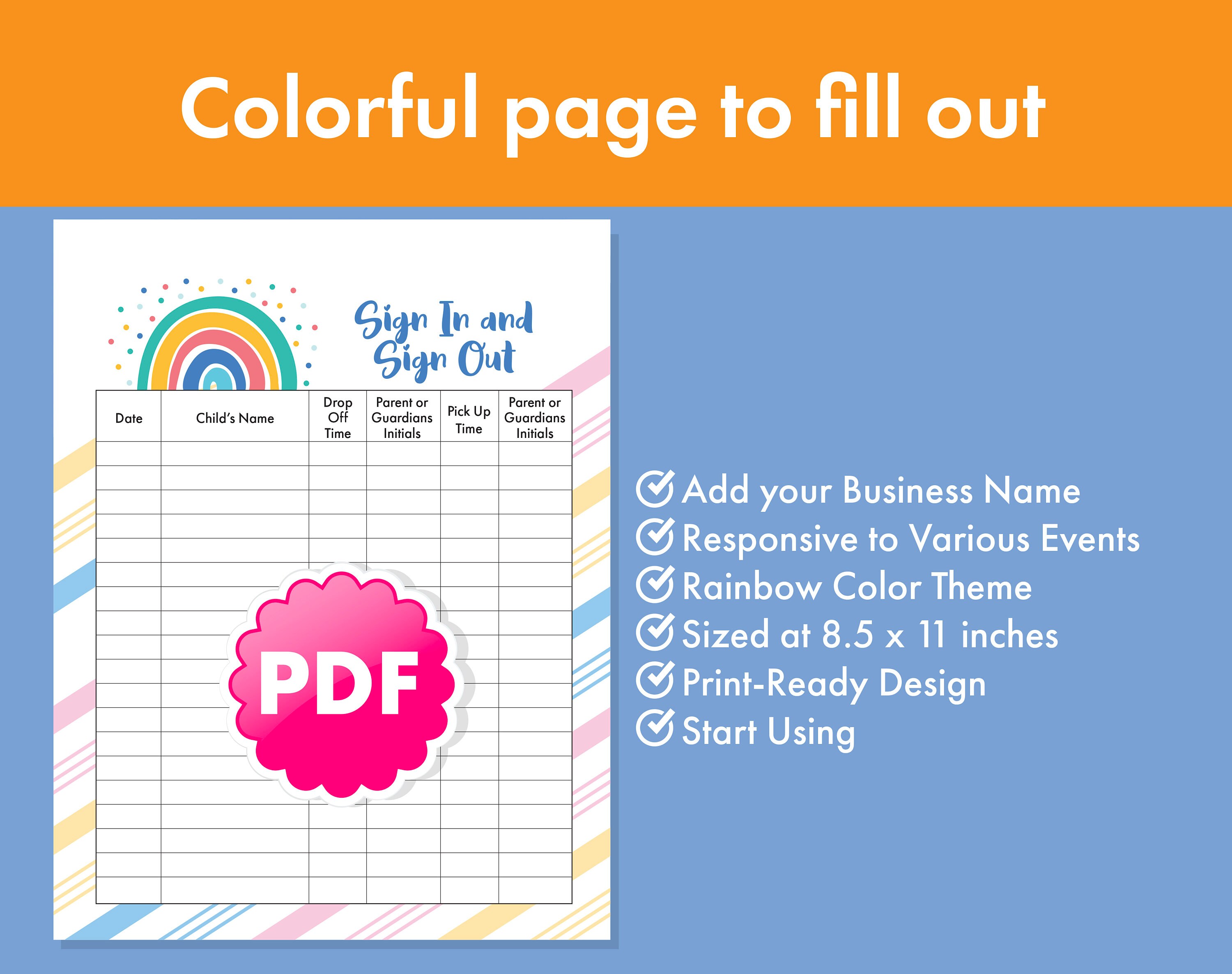 Sign in and Out Form - SIGN IN/OUT Log Sheet - Daycare, School ...