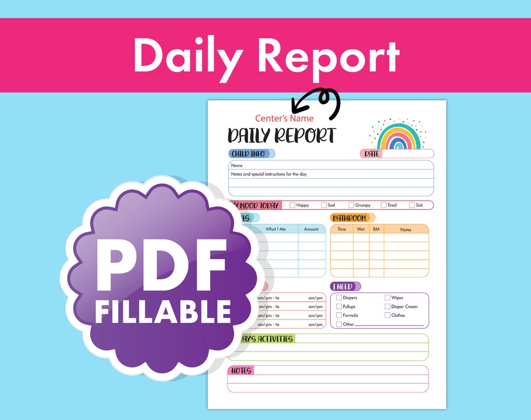 Efficient Daily Report Form for Daycare, Preschool, and Childcare ...