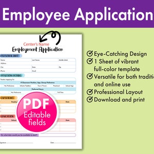 Employee Application Form – Ideal for Daycare, Preschool, In-home ...