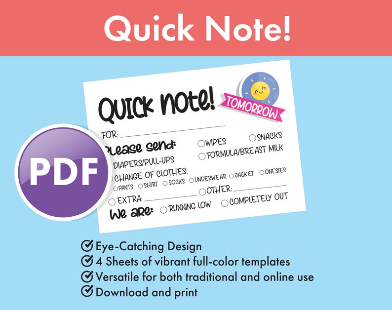 Quick Note - Teacher's Request Form - Perfect for Daycare, Childcare ...
